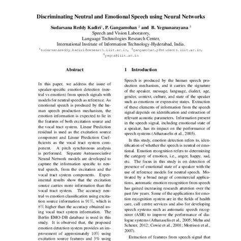 Discriminating Neutral And Emotional Speech Using Neural Networks Acl