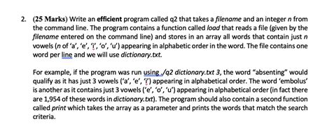 25 marks write an efficient program called q2 that