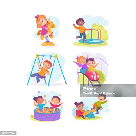 놀이 공원의 아이들은 다른 엔터테인먼트 슬라이딩 및 승마 벡터 세트에 종사했습니다 롤러코스터에 대한 스톡 벡터 아트 및 기타 이미지 롤러코스터 타기 Carnival