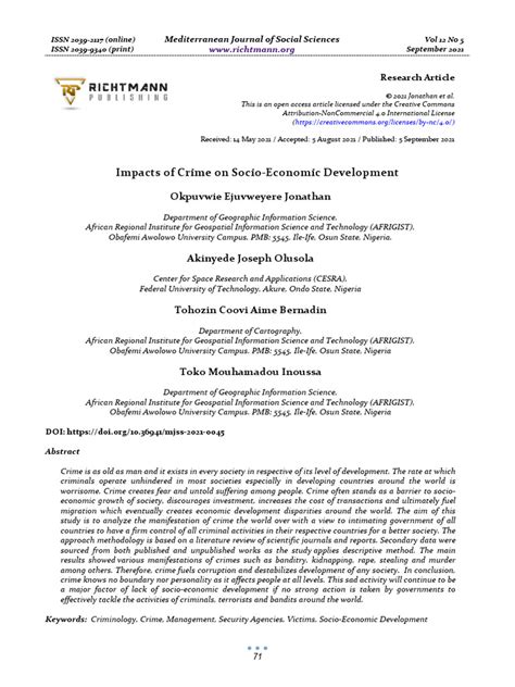 Impacts Of Crime On Socio Economic Devel Pdf Crimes Crime And Violence