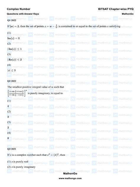 pdf bitsat pyqs complex numbers pdf
