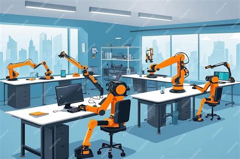 Premium Photo Robotics Lab With Programming Vector Robotic Arms Tasks