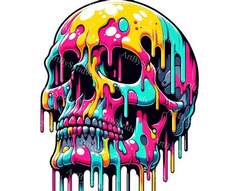 Vibrant Melting Skull Png Clipart Digital Skull Artwork Colorful