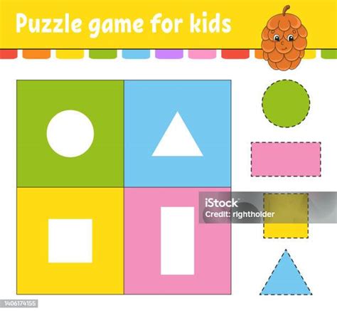 아이들을위한 퍼즐 게임 잘라내고 붙여 넣습니다 절단 연습 모양을 학습합니다 교육 워크 시트 원 정사각형 직사각형 삼각형 활동 페이지입니다 만화 캐릭터 0명에 대한 스톡 벡터