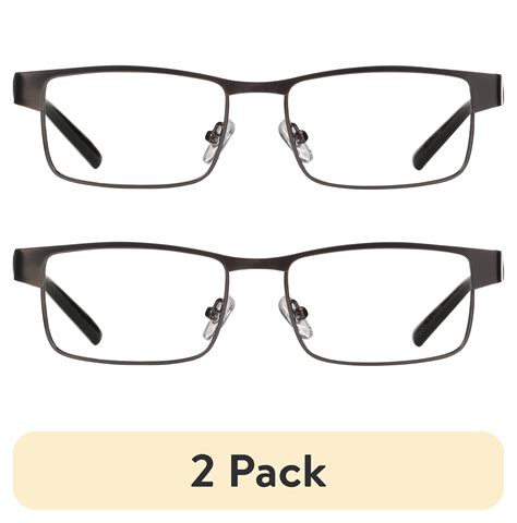 2 Pack M Mens Rectangular Flat Metal Reading Glasses Gun 200 Birch In Gunmetal With Classic