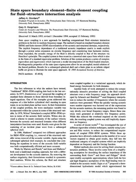 pdf state space boundary element finite element coupling for fluid