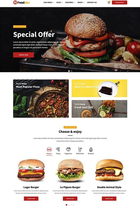 Fooddev Food Restaurant Responsive Multipage Website Template Food Website Design Food