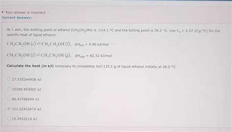 Solved At 1 Atm The Melting Point Of Ethanol Ch3ch2oh Is