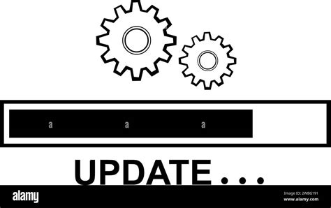 Vector Illustration System Update Black Icon With Gears Turning And Progress Bar Software Stock