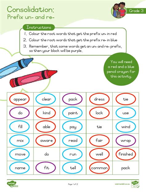 E Prefix Un And Re Coloring Pdf
