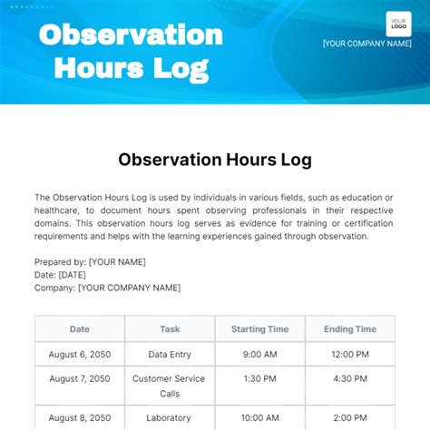 Free Observation Hours Log Template To Edit Online