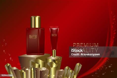 배경 사용 고급 피부 관리 광고를 광고와 함께 붉은 화장품 용기 개념에 대한 스톡 벡터 아트 및 기타 이미지 개념 건강관리와 의술 건강한 생활방식 Istock