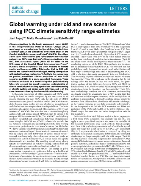 Pdf Global Warming Under Old And New Scenarios Using Ipcc Climate Sensitivity Range Estimates