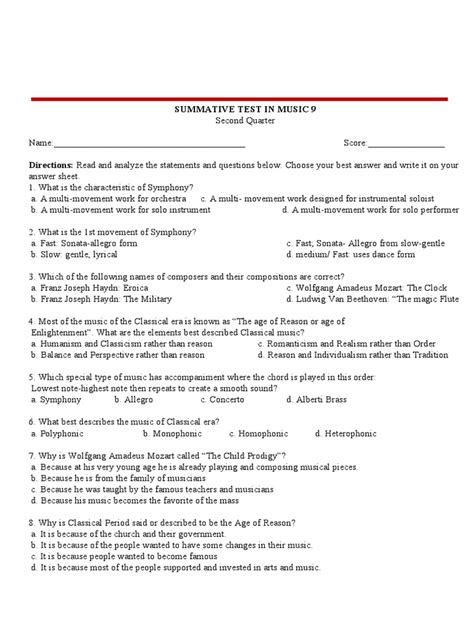 summative music 9 2nd quarter pdf classical period music