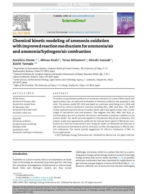 pdf chemical kinetic modeling of ammonia oxidation with improved