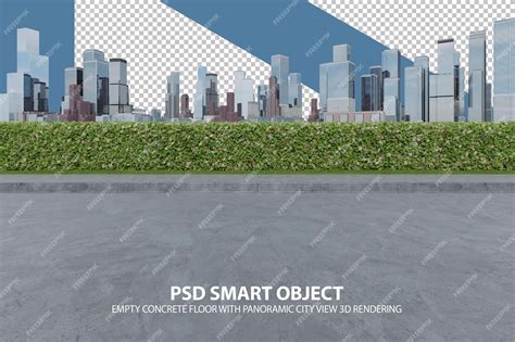 Premium Psd Empty Concrete Floor With Panoramic City View 3d Rendering Of Isolated Objects