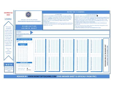 Sample20let20 Answer20 Sheet E X A M I N A T I O N A N S W E R S H