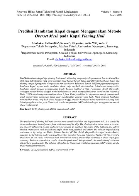 Pdf Prediksi Hambatan Kapal Dengan Menggunakan Metode Overset Mesh