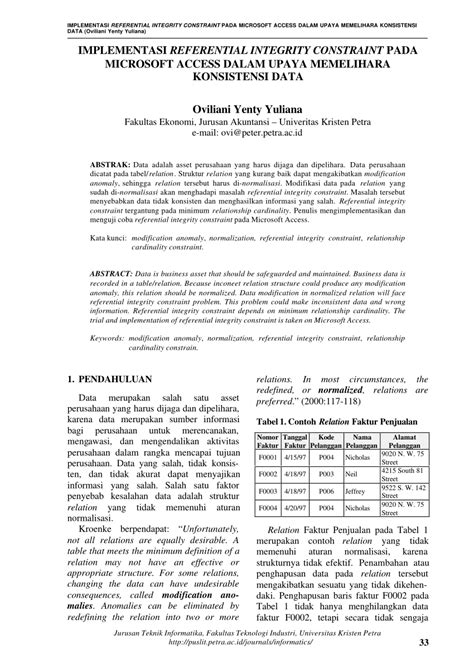 Pdf Implementasi Referential Integrity Constraint Pada Microsoft