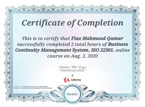 Completed Business Continuity Management System Bcms Course Iso 22301 2019 Dr Brig Fiaz