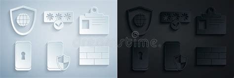 Set Smartphone With Security Shield Identification Badge Lock Bricks Password Protection And