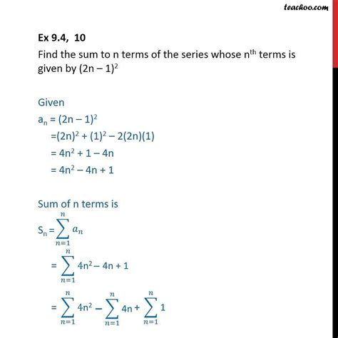 Question 10 Find Sum Of Series Nth Terms Is 2n 12