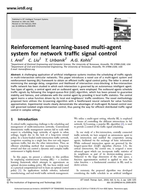 Reinforcement Learning Based Multiagent System For Network Traffic
