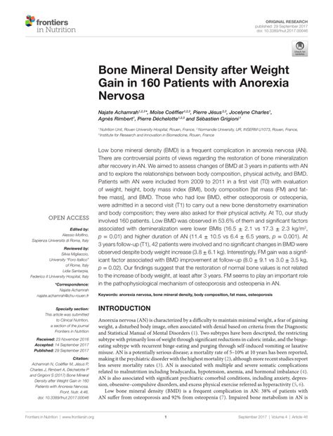 Pdf Bone Mineral Density After Weight Gain In 160 Patients With