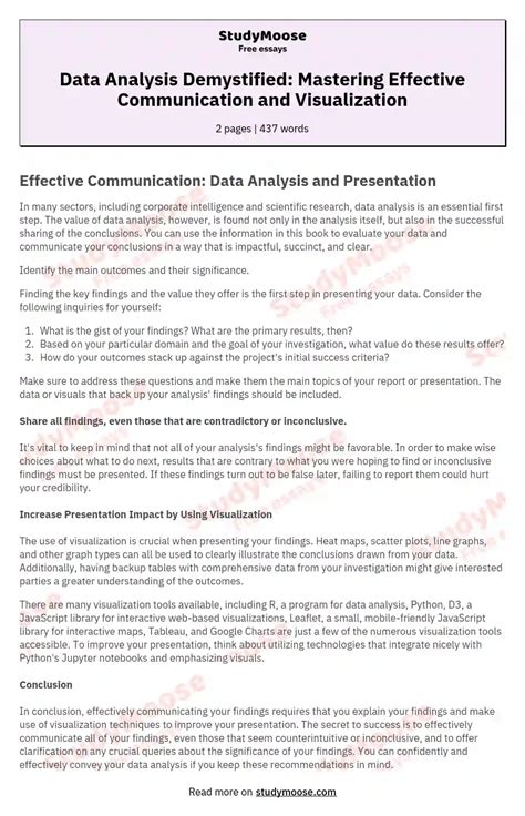 Data Analysis Demystified Mastering Effective Communication And