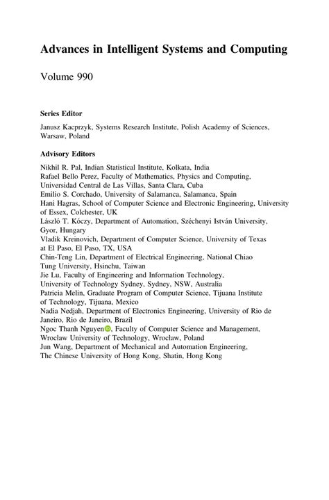 Pdf Advances In Intelligent Systems And Computing Volume 990 Series Editor Electronic
