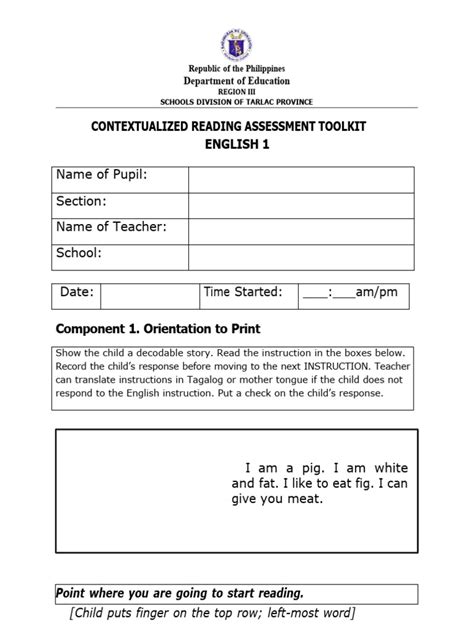 Contextualized Reading Assessment Toolkit Grade 1 Pdf Linguistics Human Communication