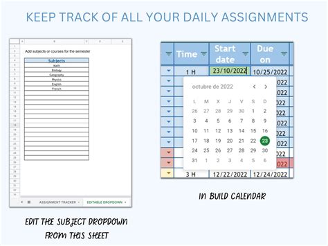 ASSIGNMENT TRACKER Google Sheets Template Homework Planner Etsy