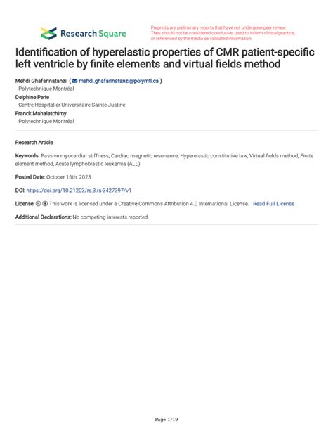 Pdf Identification Of Hyperelastic Properties Of Cmr Patient Specific