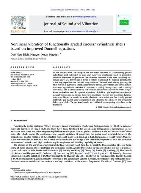 Pdf Nonlinear Vibration Analysis Of Functionally Graded Shells