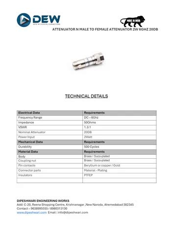 Watt Db N Male To N Female Attenuator At Piece Fixed Attenuator In Ahmedabad ID
