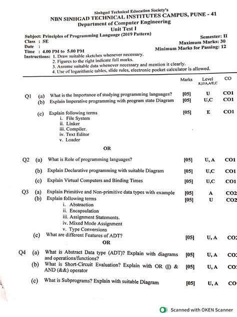 Ppl Unit Test Question Paper Pdf