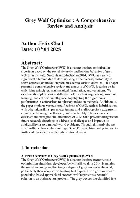 Pdf Grey Wolf Optimizer A Comprehensive Review And Analysis