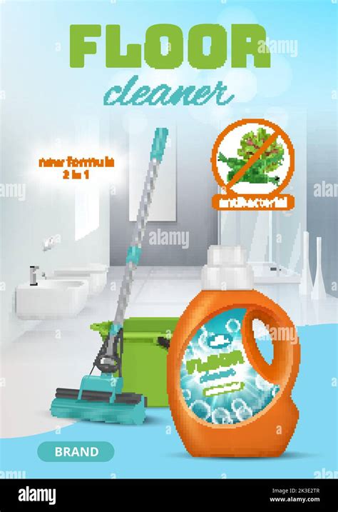 Household Cleaning Realistic Poster With Floor Cleaner Bottle Vector