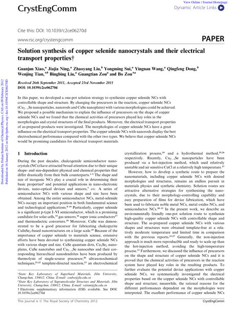 Pdf Solution Synthesis Of Copper Selenide Nanocrystals And Their