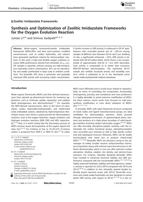 Synthesis And Optimization Of Zeolitic Imidazolate Frameworks For The Oxygen Evolution Reaction