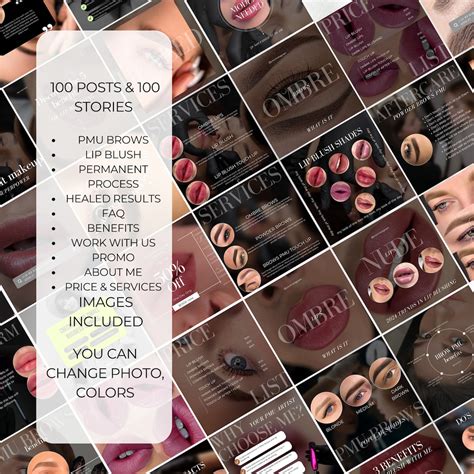 Pmu Brows Lip Blush Instagram Templates I Microblading Etsy