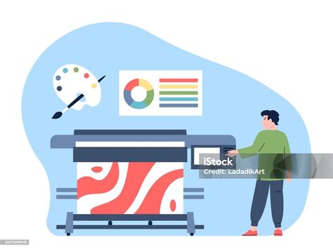 인쇄소 직원 남자는 거짓말 탐지기 프린터로 작업하고 색상과 잉크를 선택합니다 프리프레스 및 인쇄 타이포그래피 장비 및 서비스