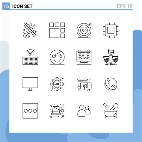 16 Thematic Vector Outlines And Editable Symbols Of Hardware Gadget Target Devices Chip Editable
