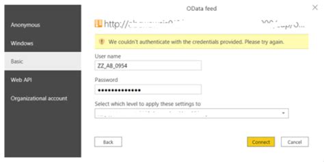 We Couldnt Authenticate With The Credentials Prov Microsoft Power Bi Community