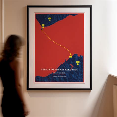 Strait Of Gibraltar Swim Poster Route Map Custom Design By You