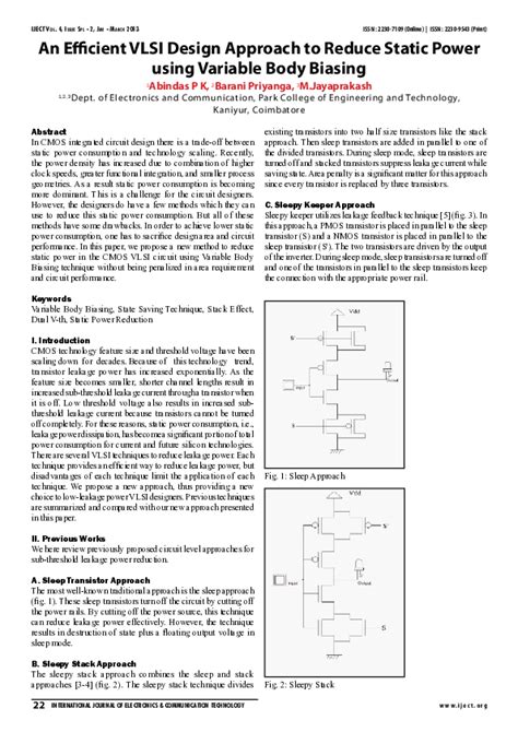 Pdf An Efficient Vlsi Design Approach To Reduce Static Power Using