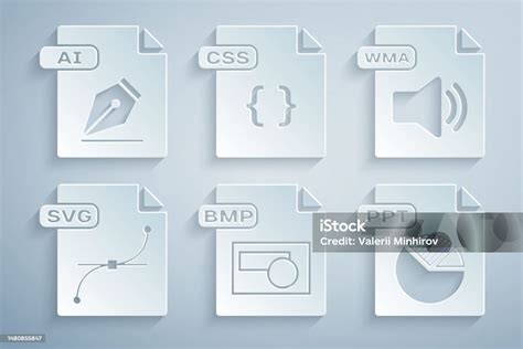 Bmp 파일 문서 Wma Svg Ppt Css 및 Ai 아이콘을 설정합니다 벡터 0명에 대한 스톡 벡터 아트 및 기타 이미지