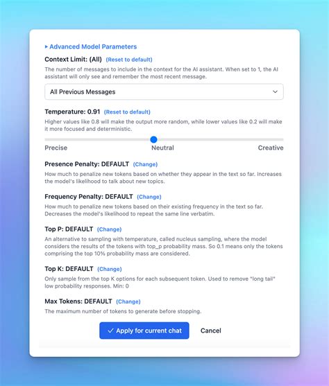 parameter settings