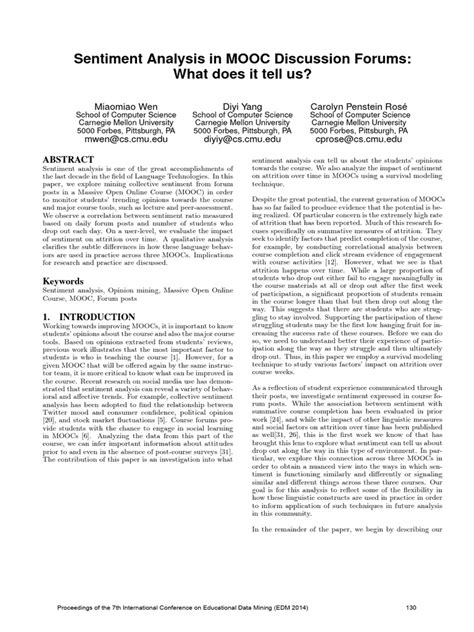 Sentiment Analysis In Mooc Discussion Forums Pdf Massive Open Online Course Social Media