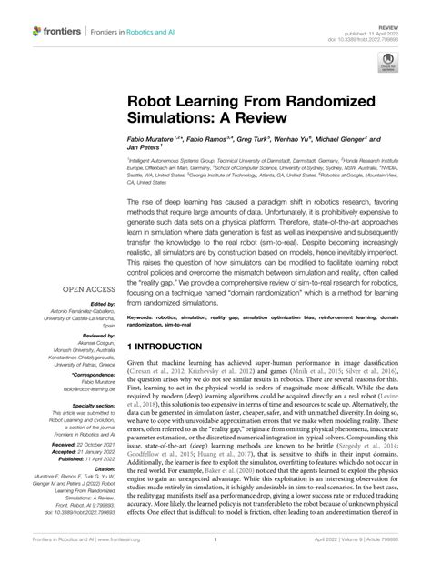 Pdf Robot Learning From Randomized Simulations A Review